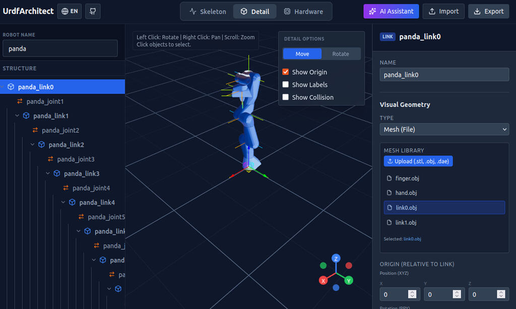 UrdfArchitect: A AI-powered visual editor to build robot models without ...
