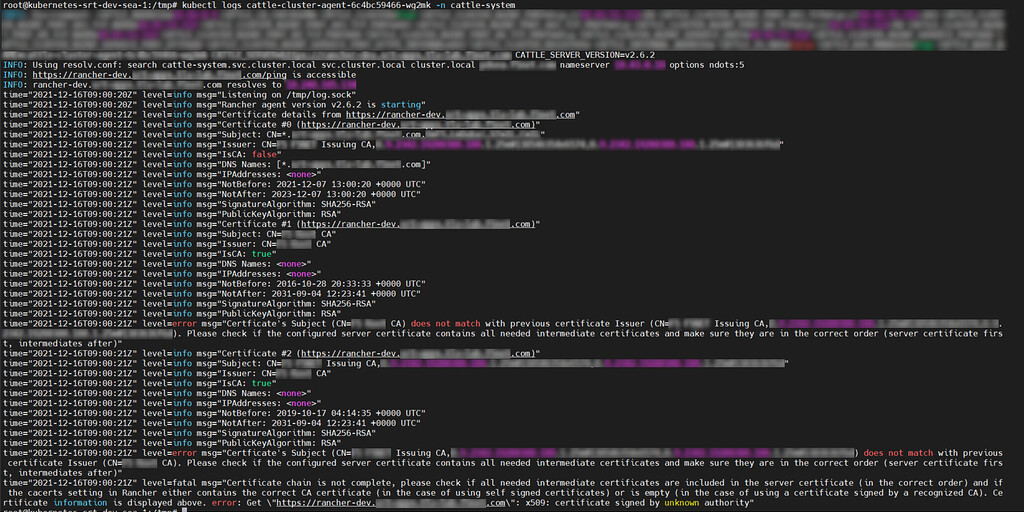 Cattle-cluster-agent "certificate signed by unknown authority" - SUSE ...