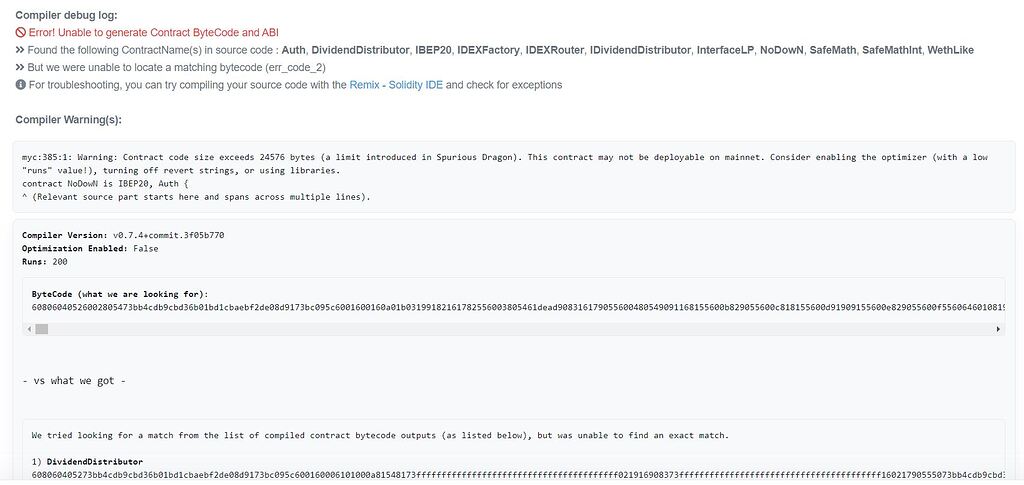 Compiler debug log: Error! Unable to generate Contract ByteCode and ABI Found the following ...
