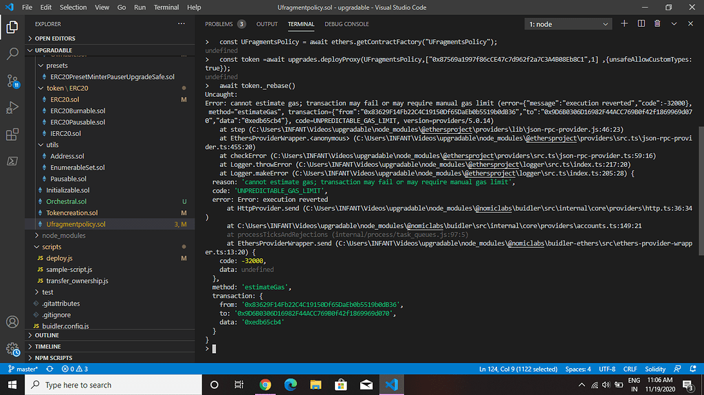 Calling Rebase Function From The Console Results In Gas Estimation Error Support