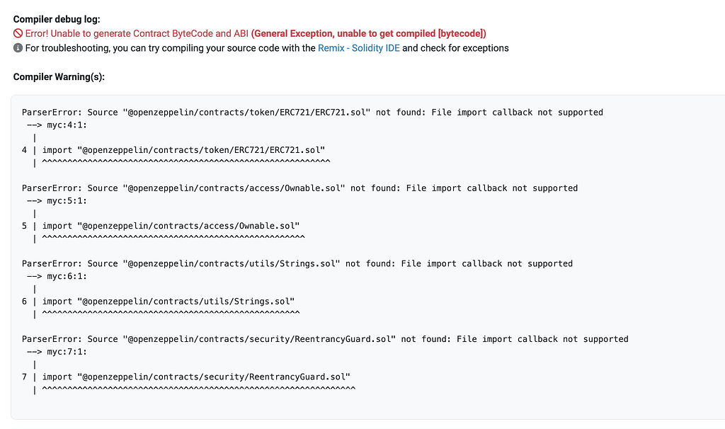 ERC721 Contract Cant Verify due to Source "@openzeppelin/contracts/token/ERC721/ERC721.sol" not ...