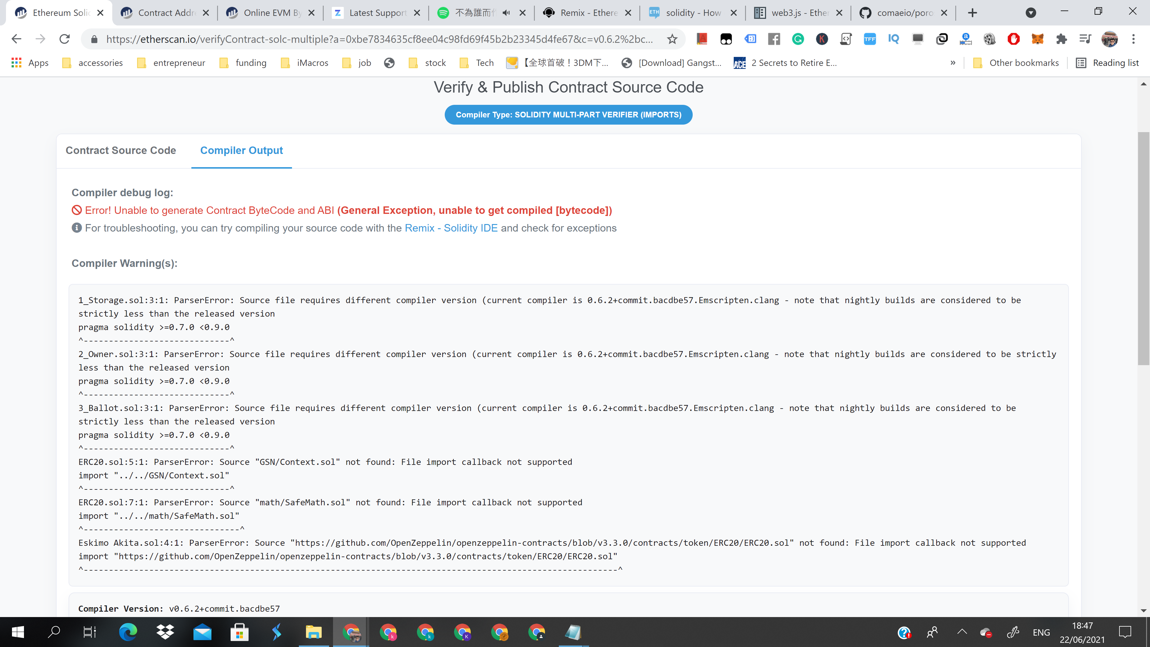 Unable to generate Contract ByteCode and ABI. Changed code - Contracts - OpenZeppelin Forum
