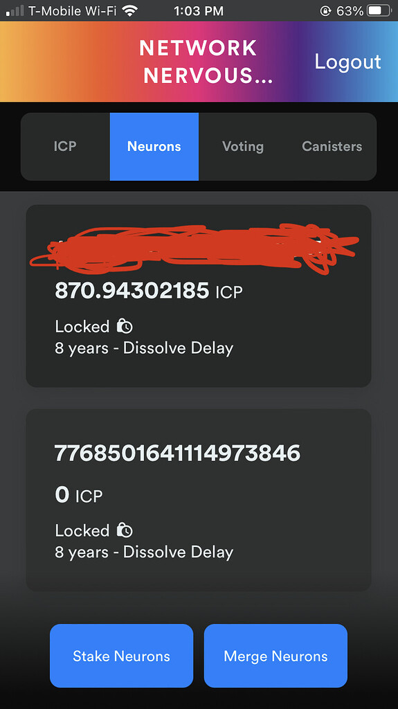 NNS showing empty neuron after merging two neurons - Developers - Internet Computer Developer Forum