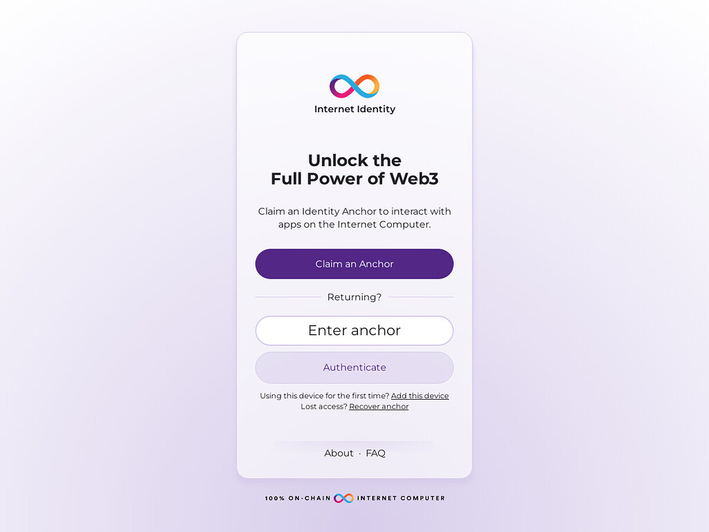 Proposal 88790 to update Internet Identity: new frontpage! - internet-identity - Internet ...