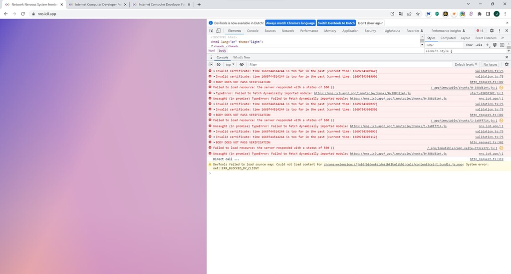 Problems with loading NNS-login page (full blank) - Developers - Internet Computer Developer Forum