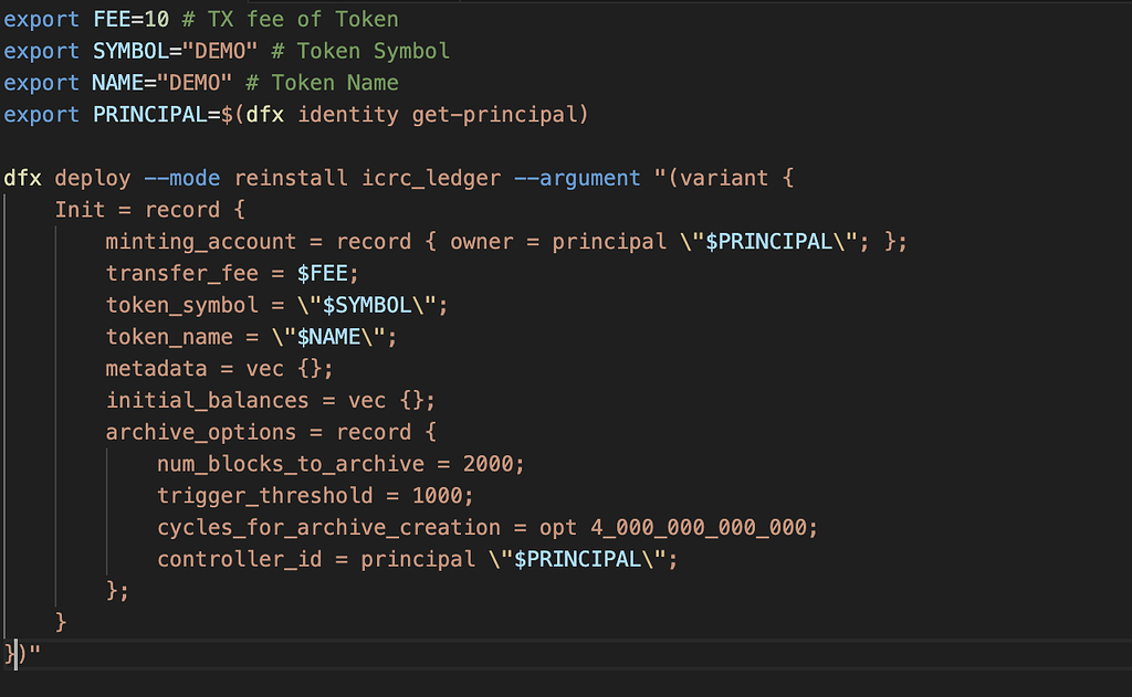Help:Syntax Error in deploying ICRC-1 ledger - Developers - Internet Computer Developer Forum