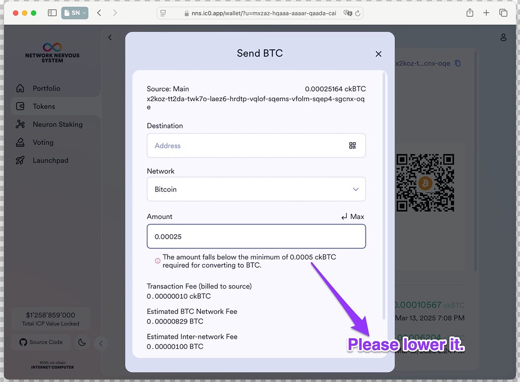 Request to Lower the Bitcoin Network Transfer Minimum from ckBTC to Bitcoin to $USD 5 ...