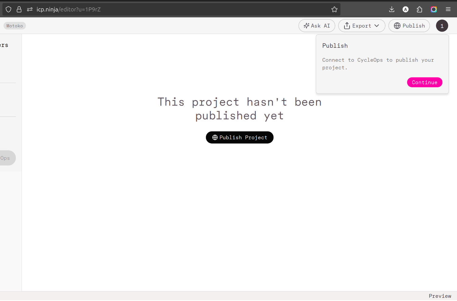 I am unable to deploy my motoko project from icp ninja using cycleops.dev the cycleops.dev isn't ...