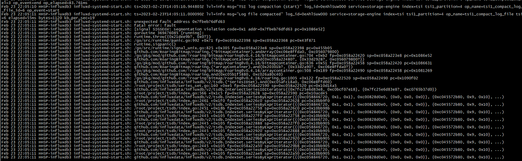 Influxdb V2.3 unexpected fault address - InfluxDB 2 - InfluxData Community Forums