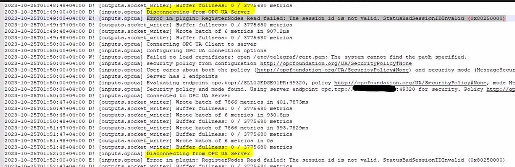 Telegraf getting disconnected again and again with opcua - Telegraf ...