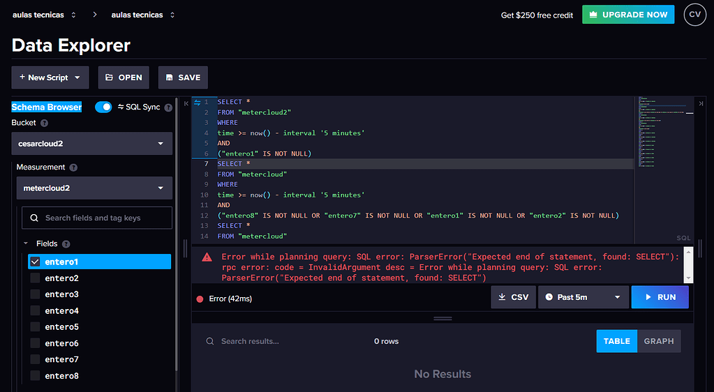 Problem Bucket SQL error - Tasks - InfluxData Community Forums