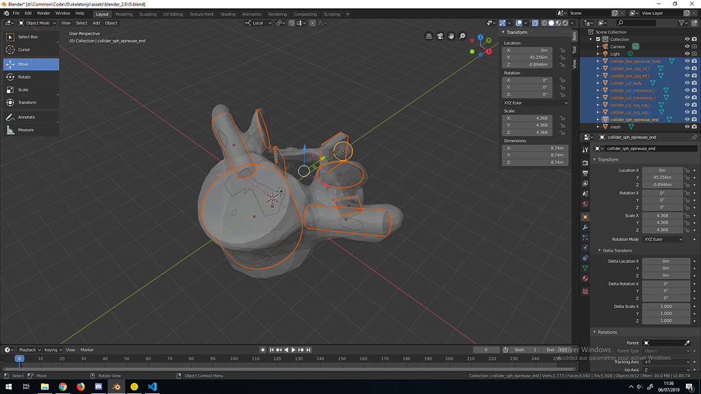 Collision problems in compound body, Impostor debug and blender ...