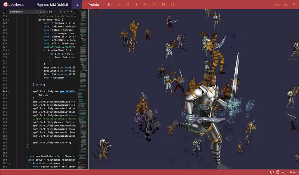 GPUParticleSystem syncing with VAT animations on mesh instances - Demos and projects - Babylon.js