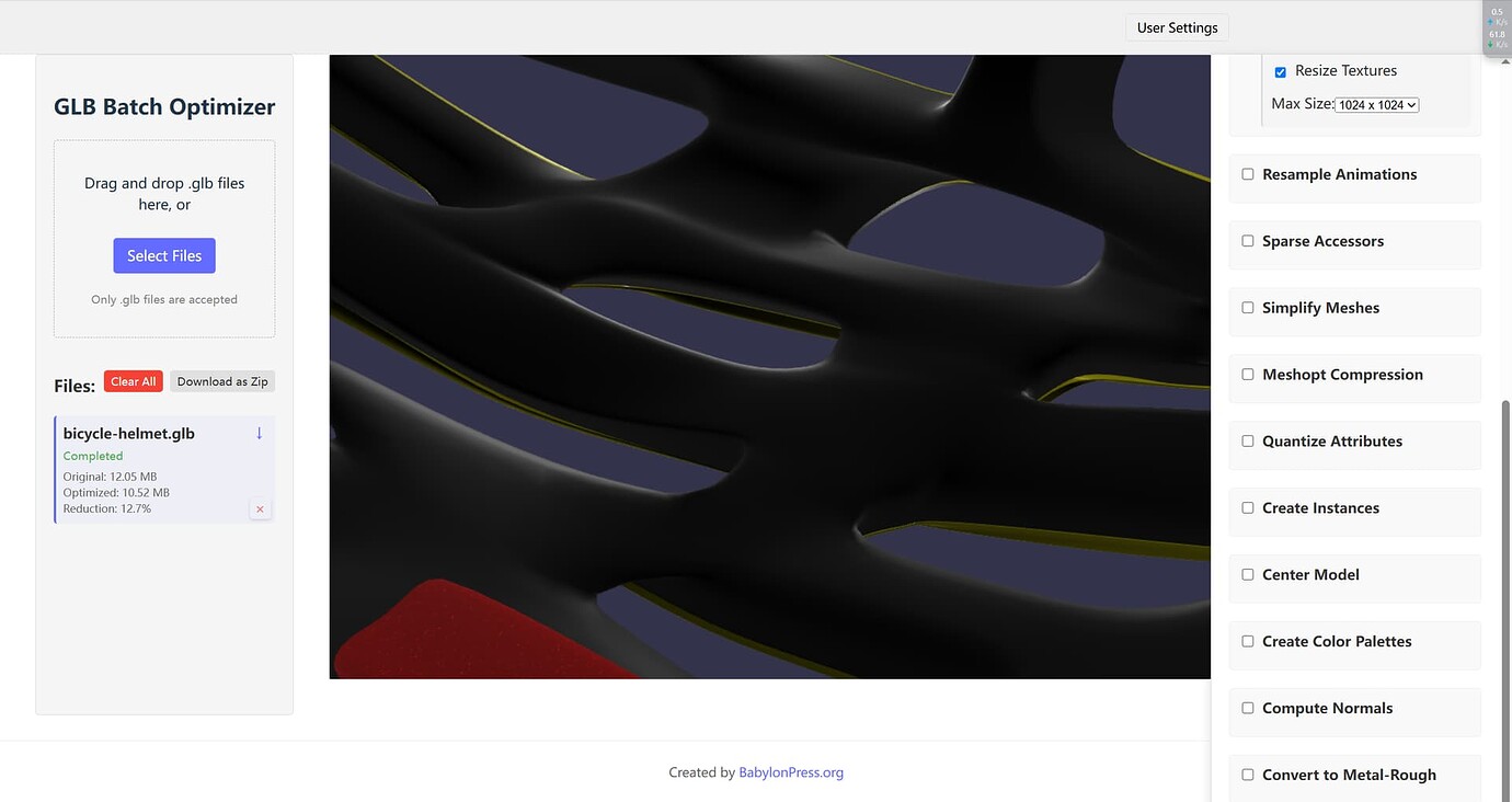 GLB Batch Optimizer - Demos and projects - Babylon.js