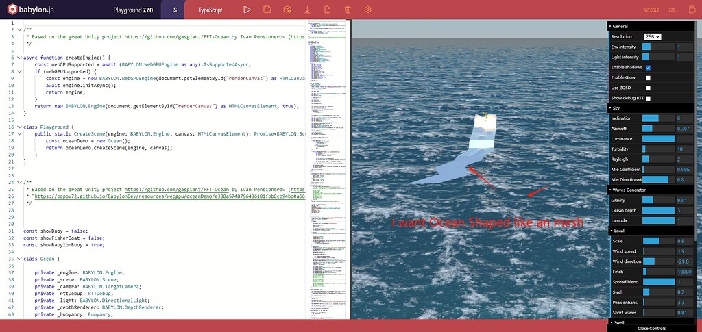 I want Ocean Shaped like an mesh - Questions - Babylon.js