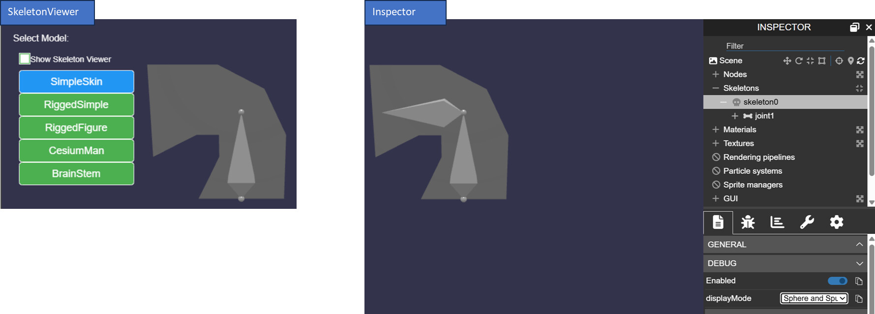 Why are the debug results different between SkeletonViewer and Inspector? - Questions - Babylon.js