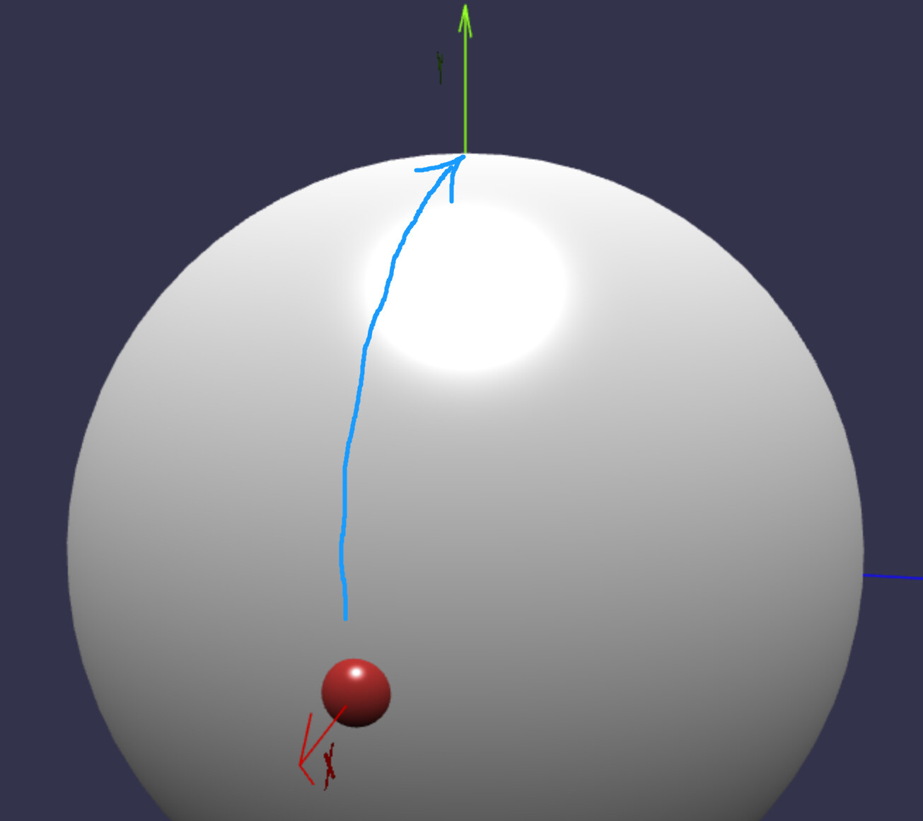 How to move the red sphere on the surface of the white sphere to the Y axis by rotating the ...
