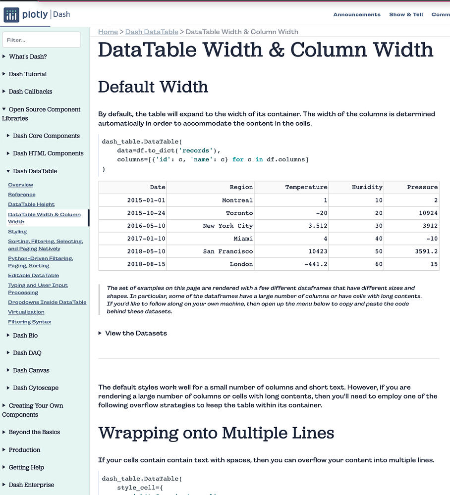 📣 New Documention on Setting DataTable & Column Widths & Heights - Dash ...