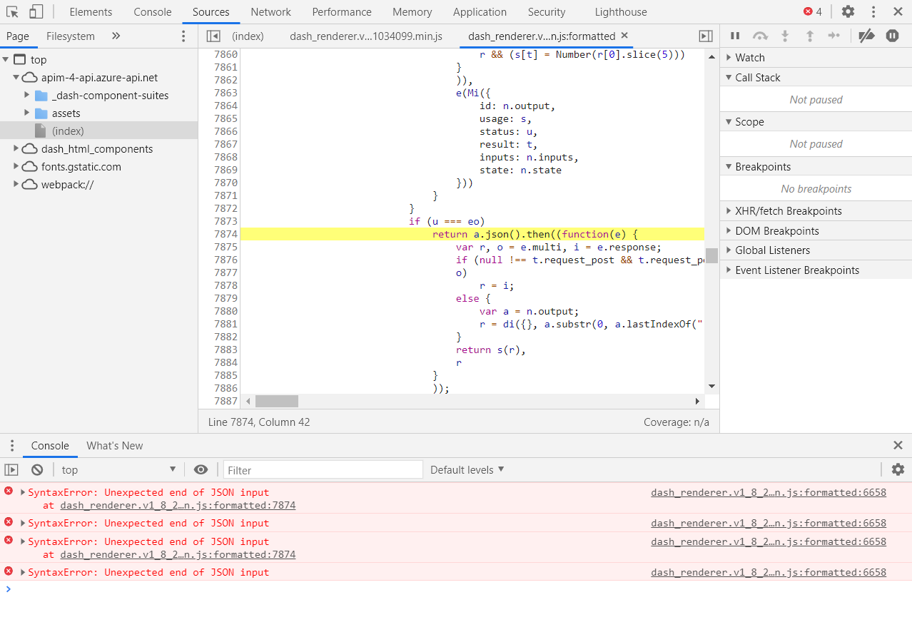 SyntaxError: Unexpected end of JSON input; Problem with dash-renderer ...