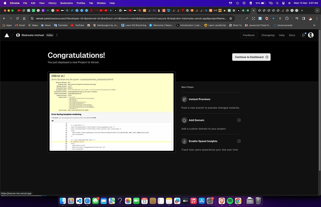 after deploying my django application to vercel i got this error - Deployment - Django Forum