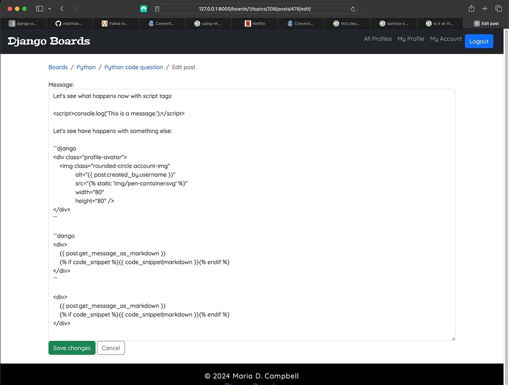 Don't know if I implemented nh3.clean() properly in my Django project - Forms & APIs - Django Forum