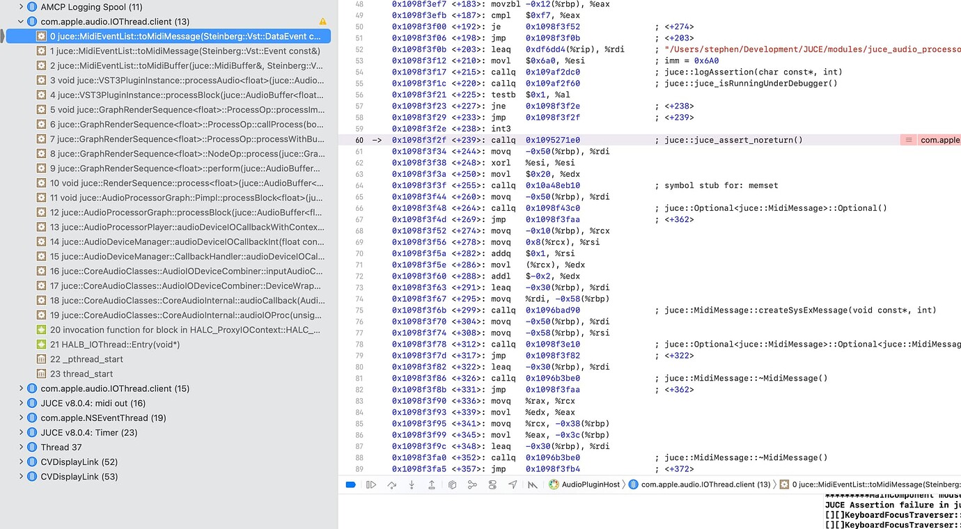 Why does assembler show when debugging AudioPluginHost? - MacOSX and iOS - JUCE