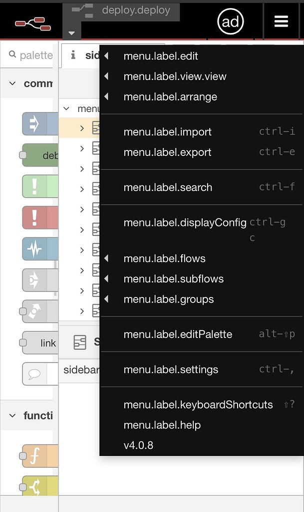 Messed up menu and dialogs tags - General - Node-RED Forum