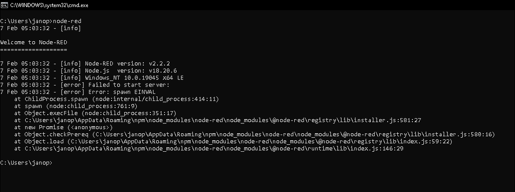 No puedo ejecutar node red - General - Node-RED Forum