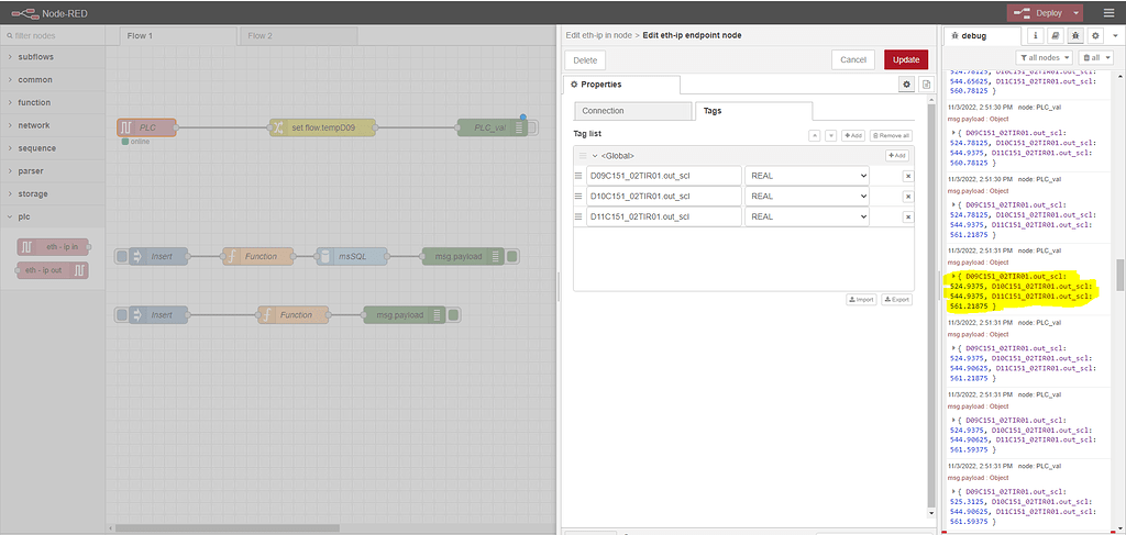 Reading multiple variables from PLC, how to read single variables? - General - Node-RED Forum