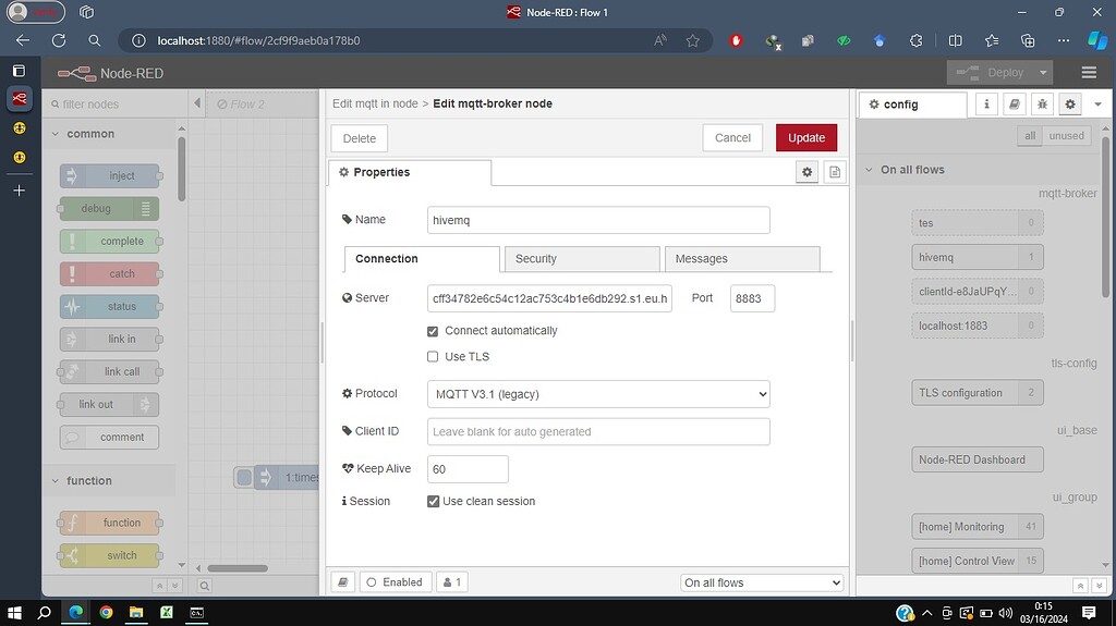 Mqtt in node always says connecting - General - Node-RED Forum Mqtt in node always says connecting - General - Node-RED Forum