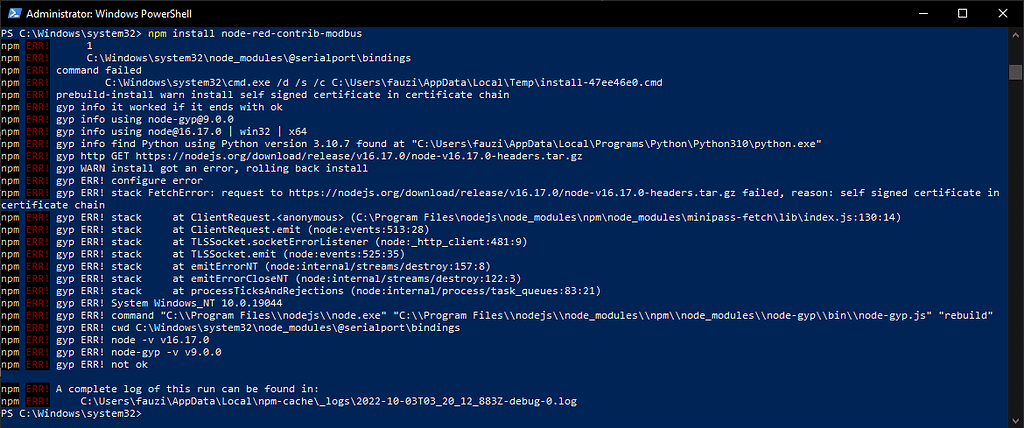Can't install modbus on node-red - General - Node-RED Forum