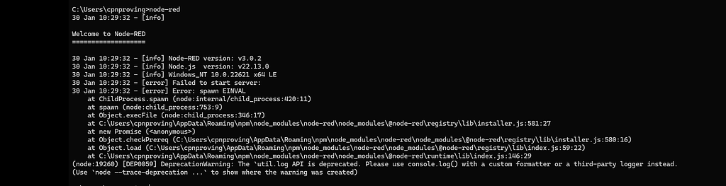 Node-Red Error: spawn EINVAL - General - Node-RED Forum Node-Red Error: spawn EINVAL - General - Node-RED Forum