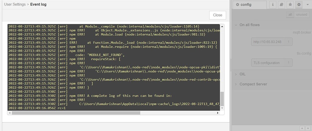 Error on install the node-red-contrib-opcua-server - General - Node-RED Forum