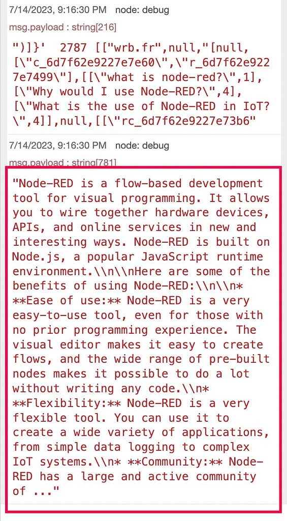 Using split to get usable data from google bard response - General - Node-RED Forum