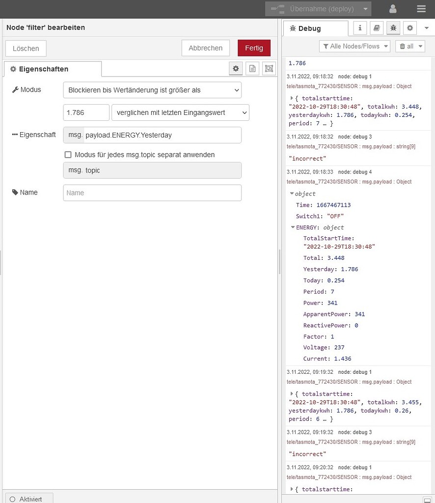 Filtering Node doent work ?!? - General - Node-RED Forum