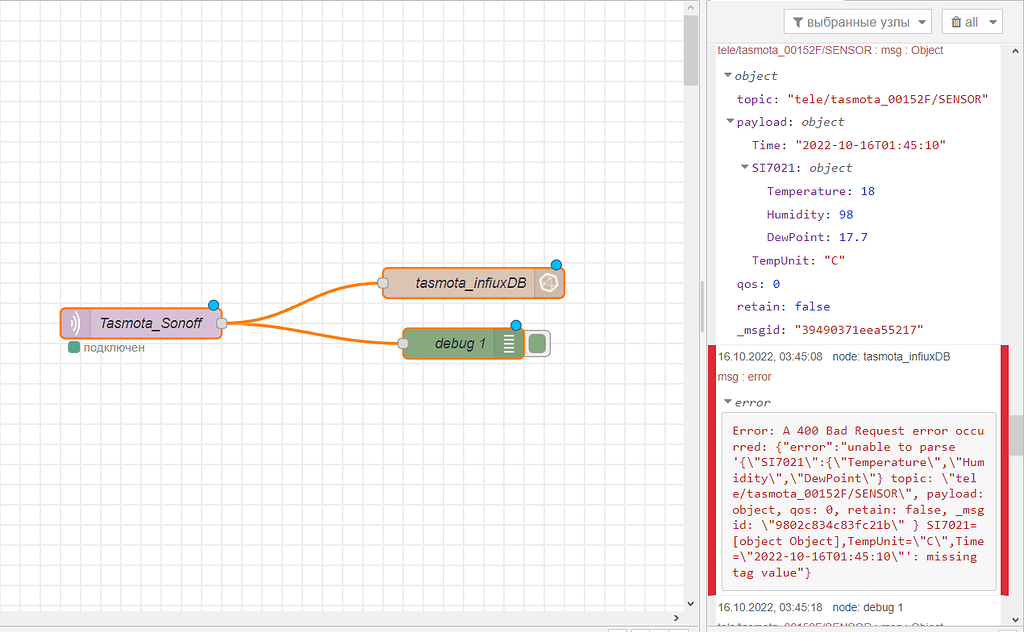 How to receive Humidity data from Sonoff TH10 (SI7021) to InfulxDB trough Node-red? - General ...