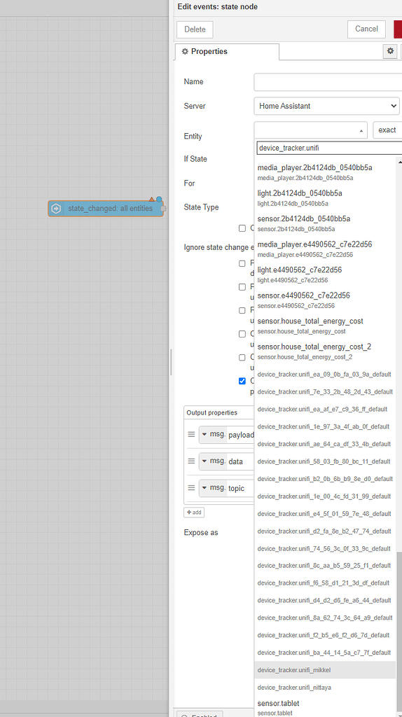 UniFi entity from Homeassistant greyed out - General - Node-RED Forum