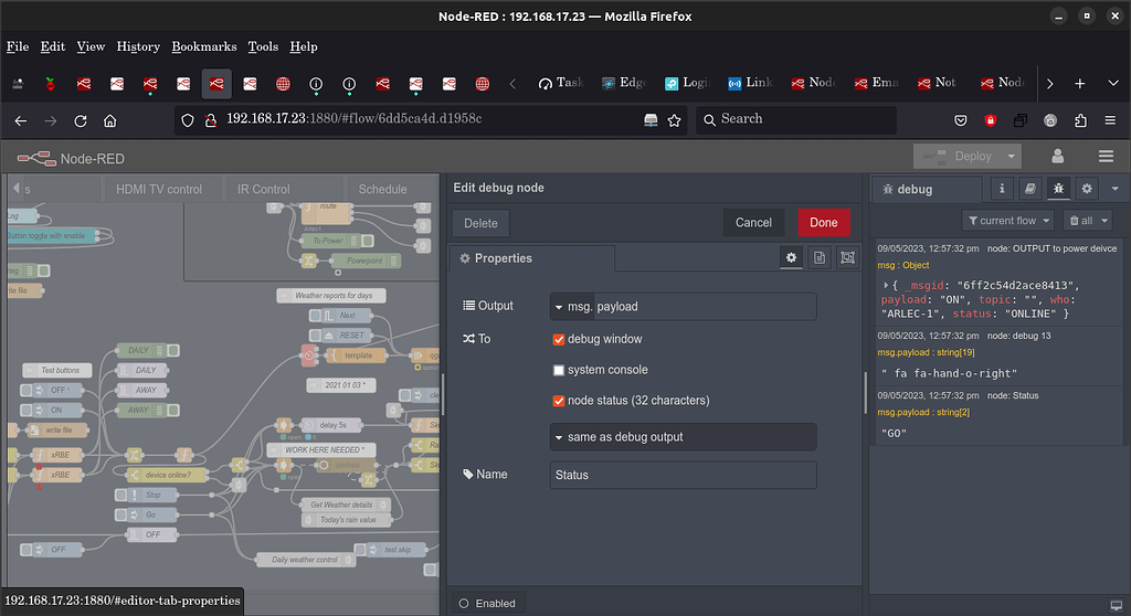 Debug node status not seeming to be working - General - Node-RED Forum