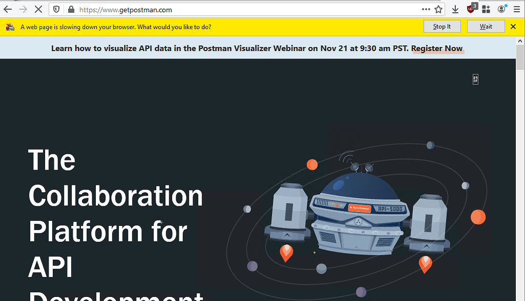 Landing page never finishes loading in firefox - Help Hub - Postman ...