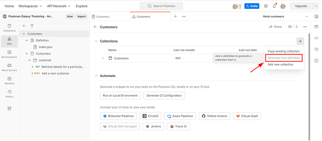 Generate from definition in Test and Automation API - Help Hub ...