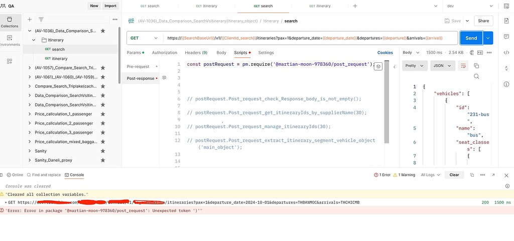 Error in package Unexpected token - Help Hub - Postman Community