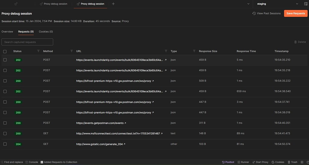 Proxy debug session -> new tab for request - Help Hub - Postman Community