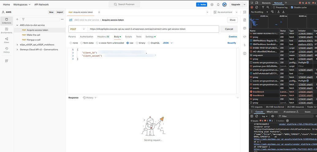 Stuck at "sending request" - Help Hub - Postman Community
