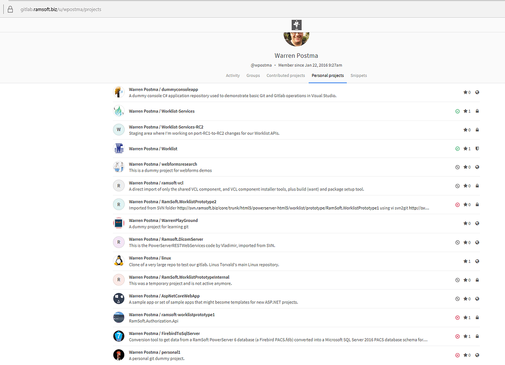 Can the Personal projects page show projects in some sensible order ...