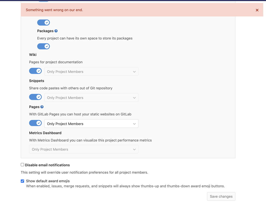Error saving changes in project settings - How to Use GitLab - GitLab Forum