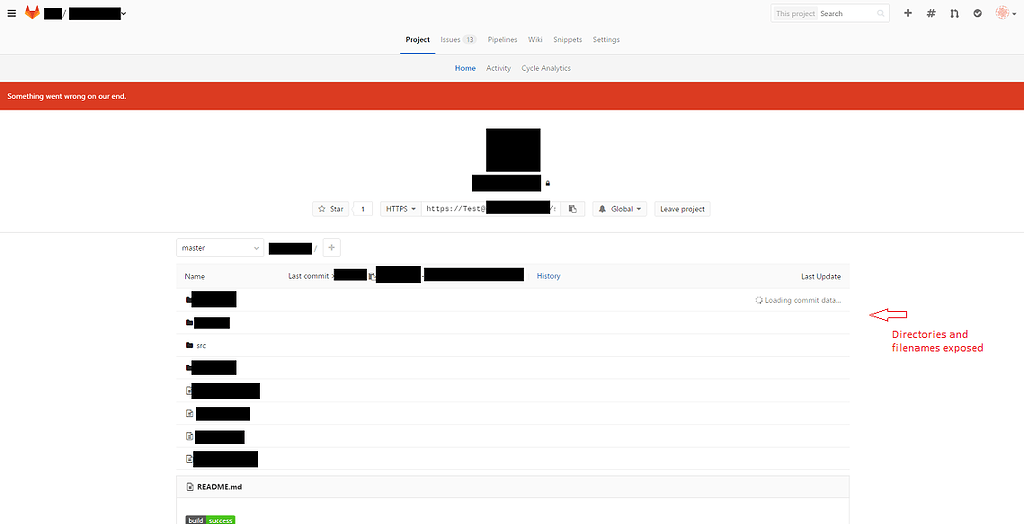 Exposed repository and "Something went wrong on our end." on private ...