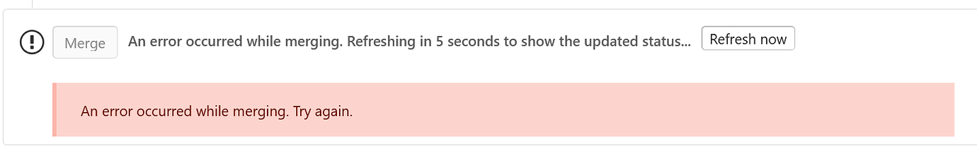 "An error occurred while merging. Try again." - but merged ?! - How to ...