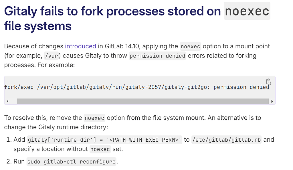 Fork/exec /var/opt/gitlab/gitaly/run/gitaly-2057/gitaly-git2go: permission denied - GitLab for ...