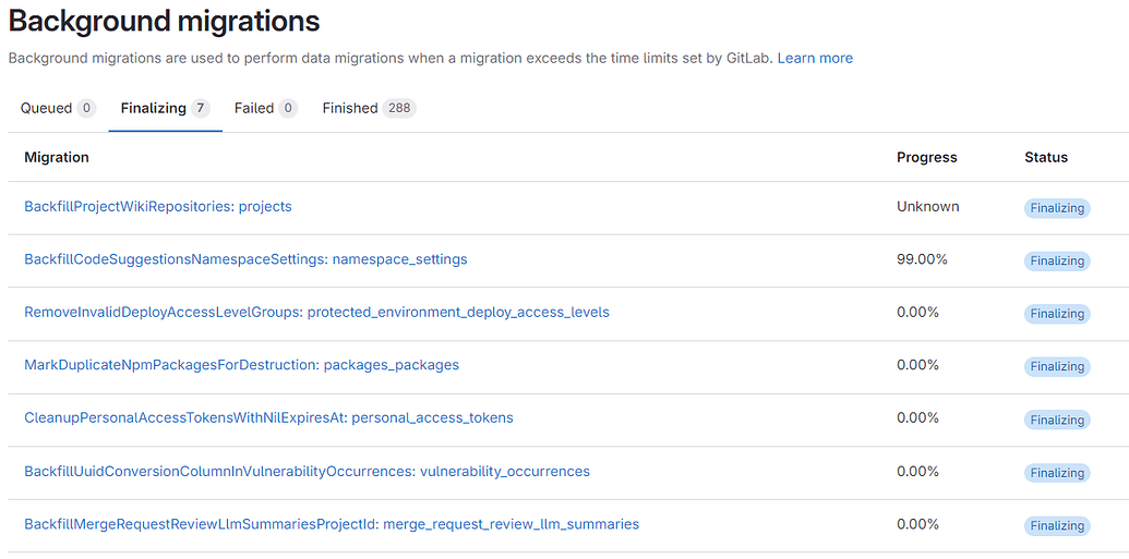 Backgroundmigration status is stuck at finalizing - Upgrade - GitLab Forum