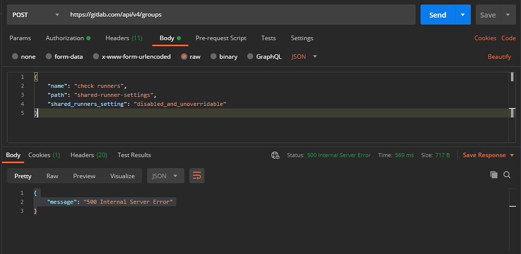 New Group: Getting 500 Internal server error when creating a group with ...